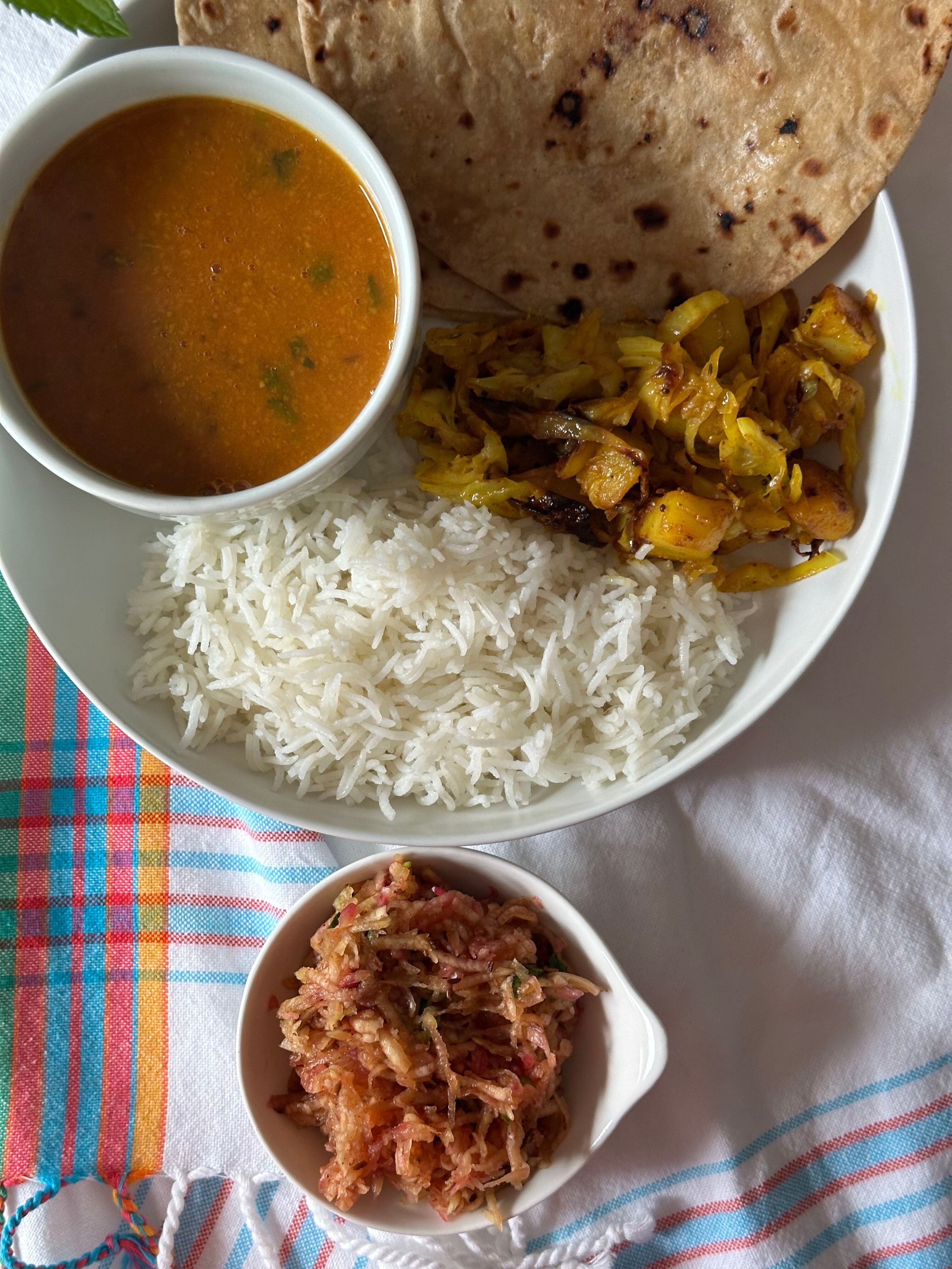 Gujarati Kobich Batata nu shaak (Stir fried Cabbage and Potato curry ...